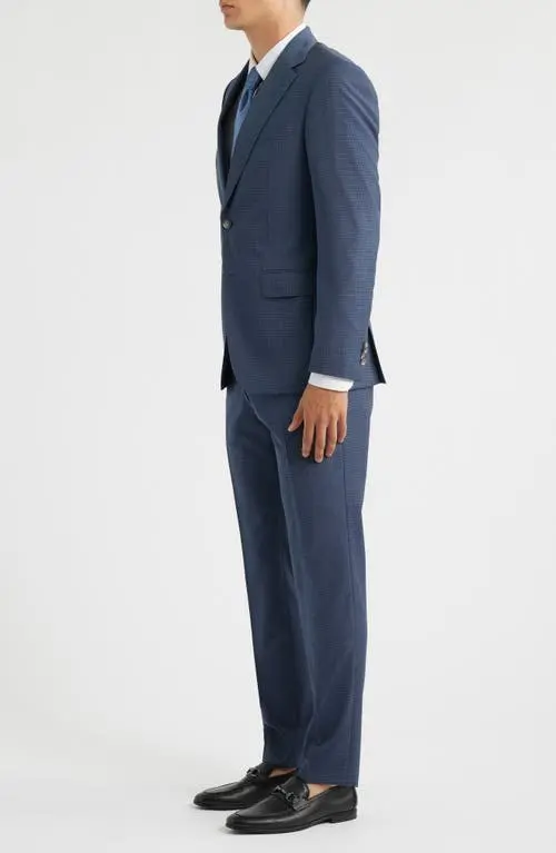 BOSS Huge Slim Fit Blue Microcheck Virgin Wool Suit