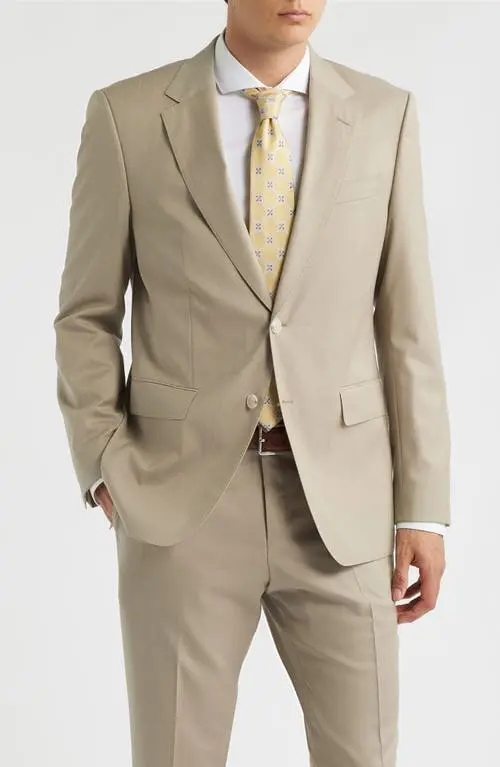 BOSS Huge Slim Fit Tan Virgin Wool Suit