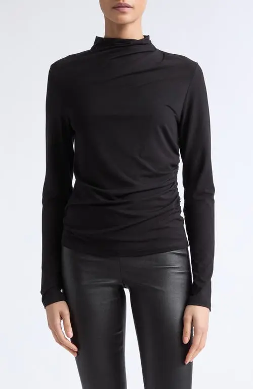 Vince Side Drape Funnel Neck Top - Black