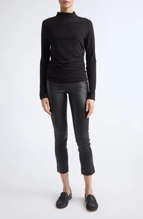 Vince Side Drape Funnel Neck Top - Black