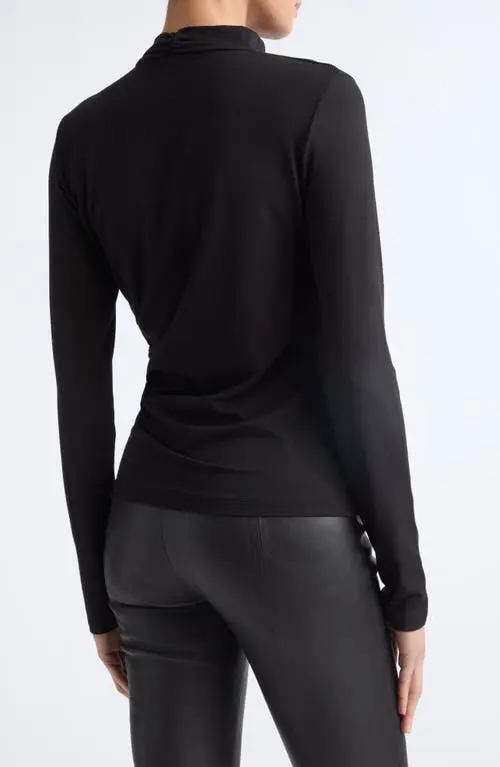 Vince Side Drape Funnel Neck Top - Black