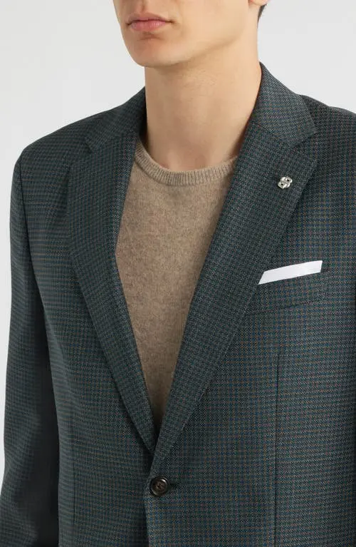BOSS Hutson Slim Fit Dark Green Microcheck Virgin Wool Suit