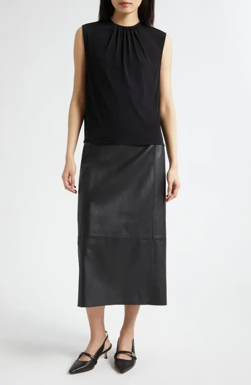 Vince Gathered Jewel Neck Sleeveless Top
