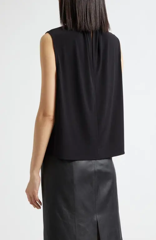 Vince Gathered Jewel Neck Sleeveless Top