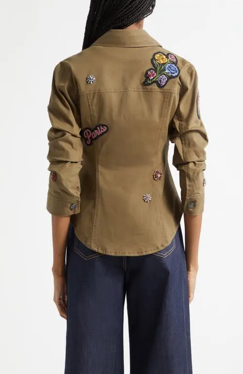 Cinq À Sept Garden Patches Embellished Stretch Twill Shirt Jacket