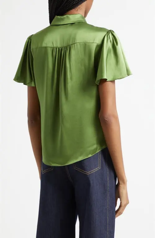 Cinq À Sept Fiona Flutter Sleeve Silk Satin Button-up Shirt - Kale