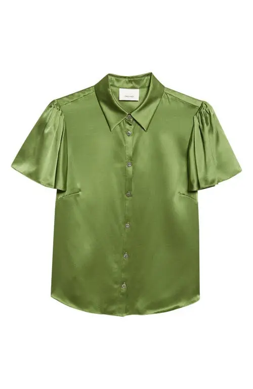 Cinq À Sept Fiona Flutter Sleeve Silk Satin Button-up Shirt - Kale