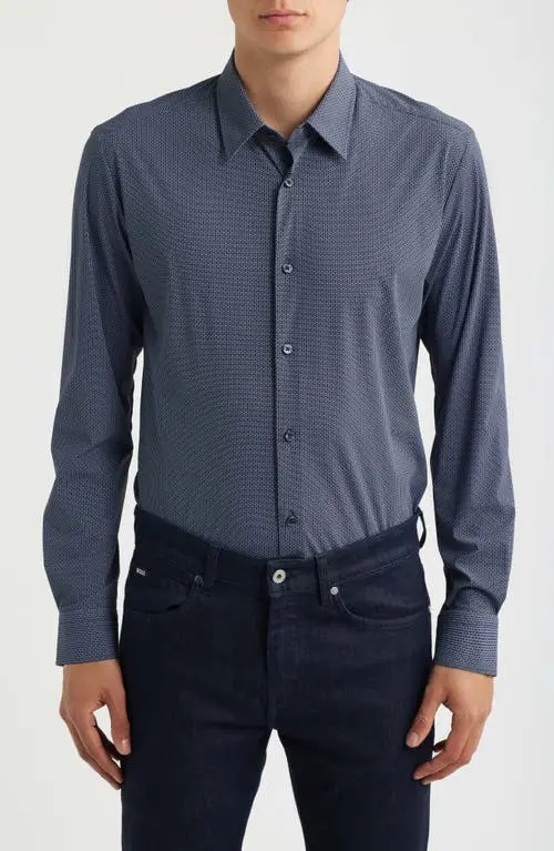 BOSS Roan Kent Slim Fit Performance Button-up Shirt - Dark Blue