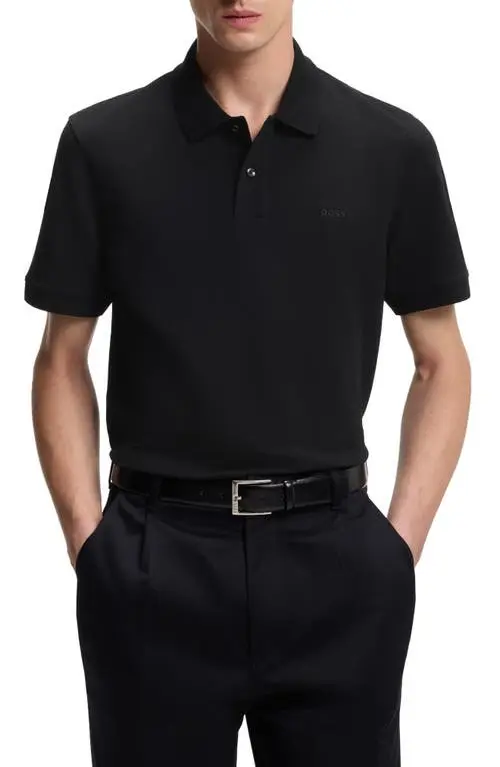 BOSS Pallas Solid Cotton Piqué Polo - Black