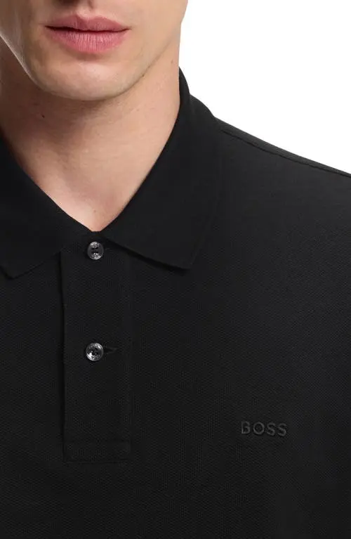 BOSS Pallas Solid Cotton Piqué Polo - Black