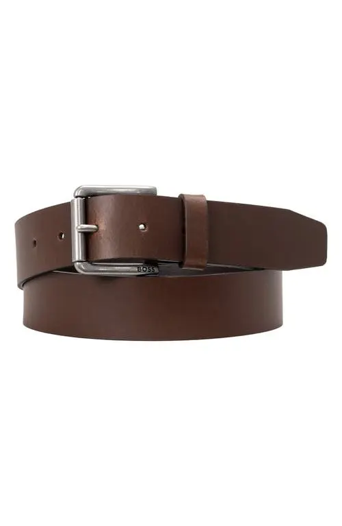 BOSS Joris Leather Belt With Debossed Logo - Dark Brown