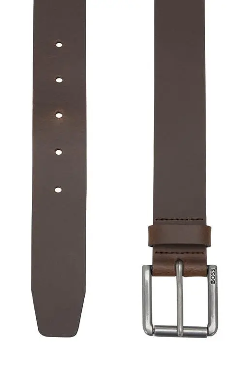 BOSS Joris Leather Belt With Debossed Logo - Dark Brown