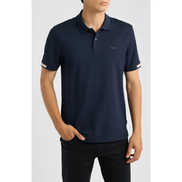 BOSS Parlay Solid Cotton Piqué Polo - Dark Blue