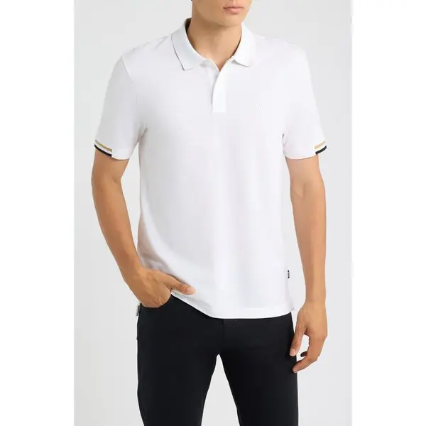 BOSS Parlay Solid Cotton Piqué Polo - White