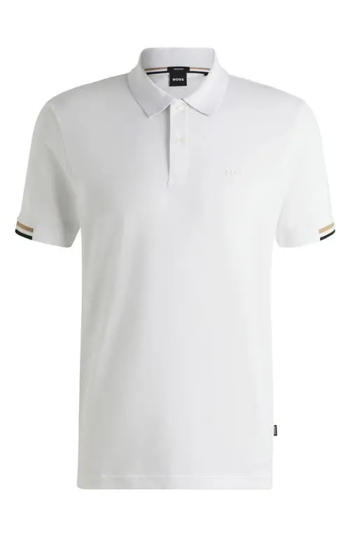 BOSS Parlay Solid Cotton Piqué Polo - White