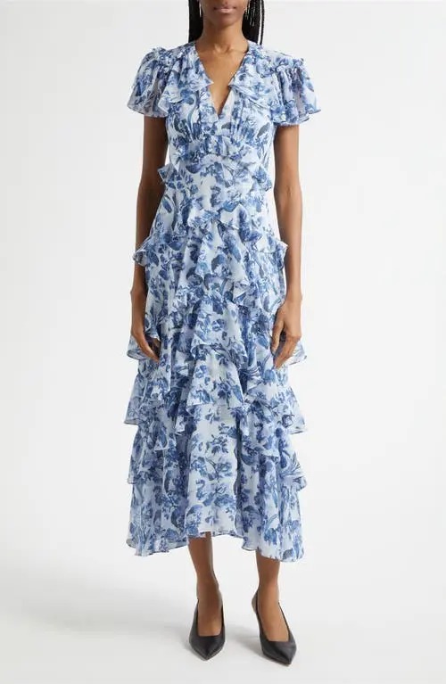 Cinq À Sept Floral Tiered Ruffle Dress - Night Tide Multi