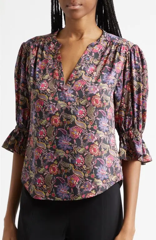 Cinq À Sept Paisley Eclipse Print Split Neck Top