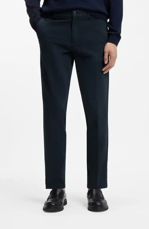BOSS Kaiton Slim Fit Flat Front Stretch Cotton Chinos - Dark Blue