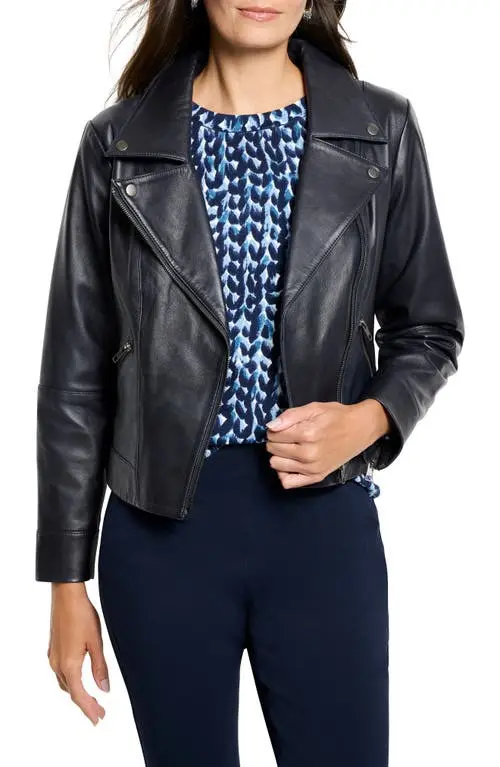 NIC+ZOE Leather Biker Jacket - Dark Navy