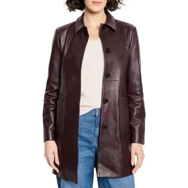 NIC+ZOE Leather Car Coat - Burgundy