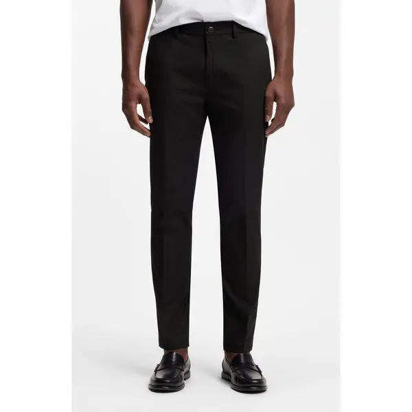 BOSS Kaiton Slim Fit Flat Front Stretch Cotton Blend Dress Pants - Black