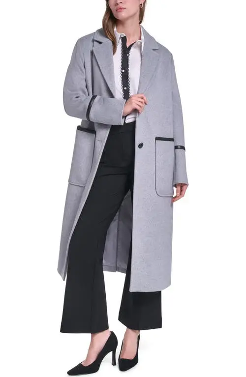 Karl Lagerfeld Paris Single Breasted Coat With Faux Leather Trim - Light Heather Grey