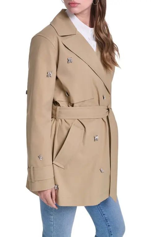 Karl Lagerfeld Paris Embellished Short Trench Coat
