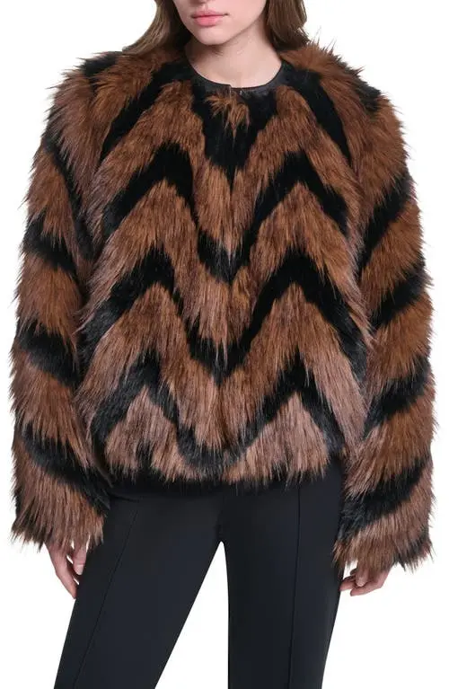 Karl Lagerfeld Paris Zigzag Faux Fur Jacket - Black/brown