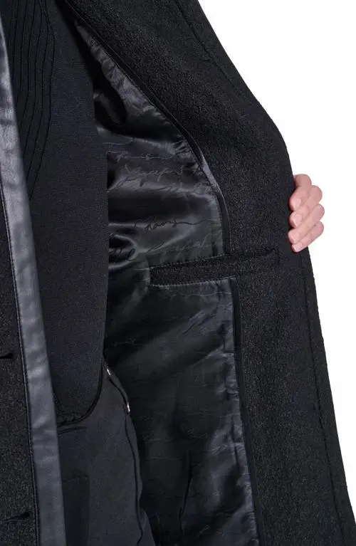 Karl Lagerfeld Paris Wool Blend Jacket With Faux Leather Trim