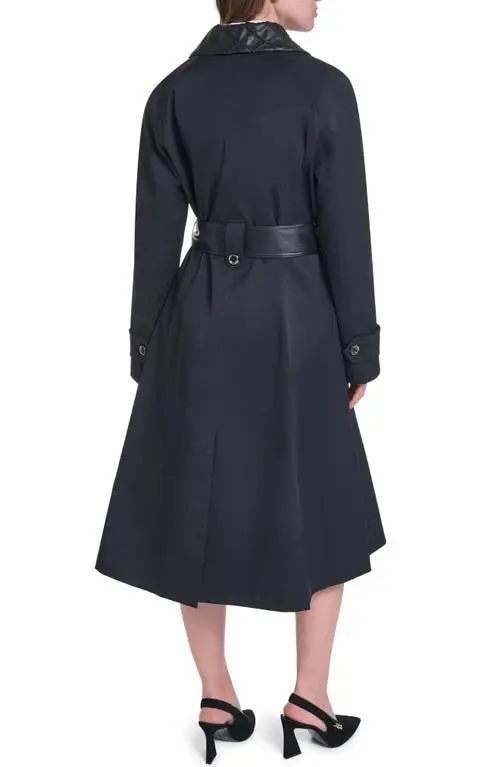 Karl Lagerfeld Paris Quilted Faux Leather Trim Trench Coat