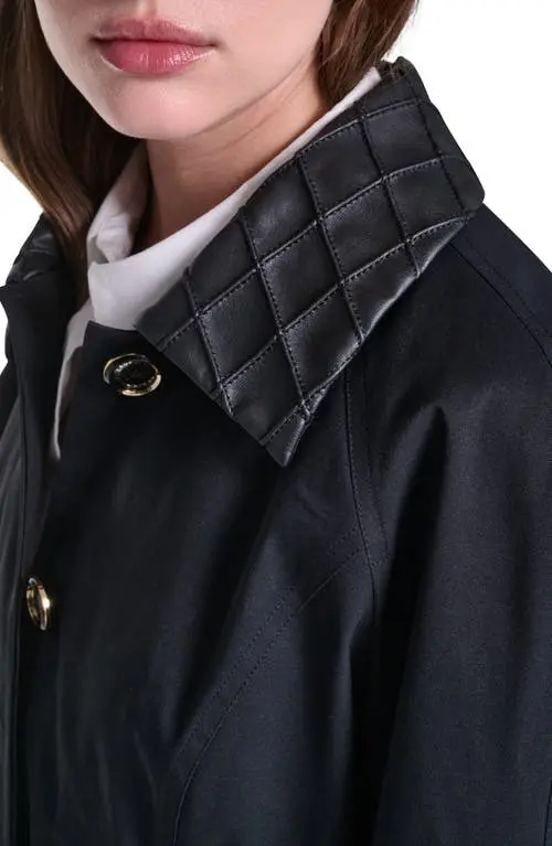 Karl Lagerfeld Paris Quilted Faux Leather Trim Trench Coat