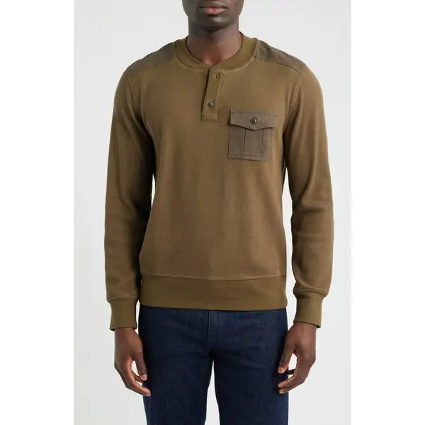 Brooks Brothers Waffle Stitch Stretch Cotton & Wool Henley - Green