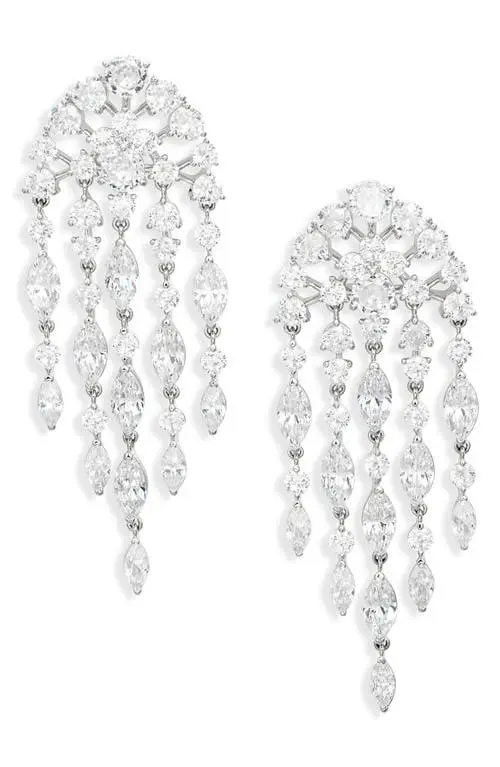 Nadri Chandelier Drop Earrings With Cubic Zirconia - Rhodium