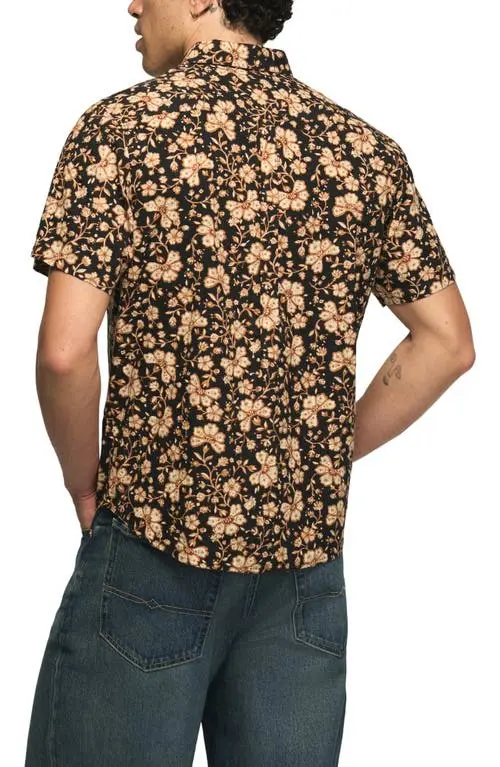 Lucky Brand Floral Short Sleeve Cotton Button-up Shirt - Black Print