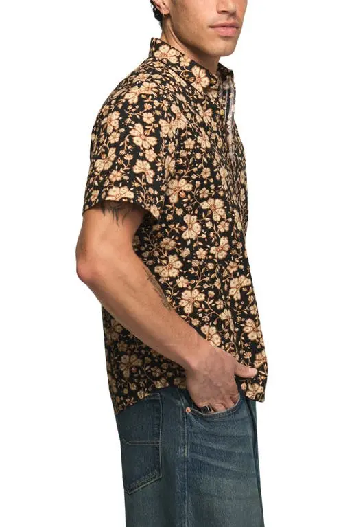 Lucky Brand Floral Short Sleeve Cotton Button-up Shirt - Black Print