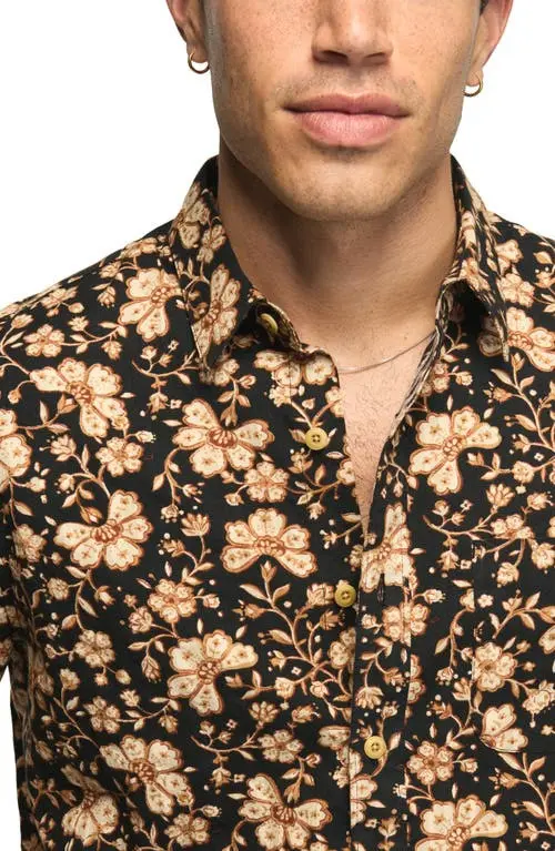Lucky Brand Floral Short Sleeve Cotton Button-up Shirt - Black Print