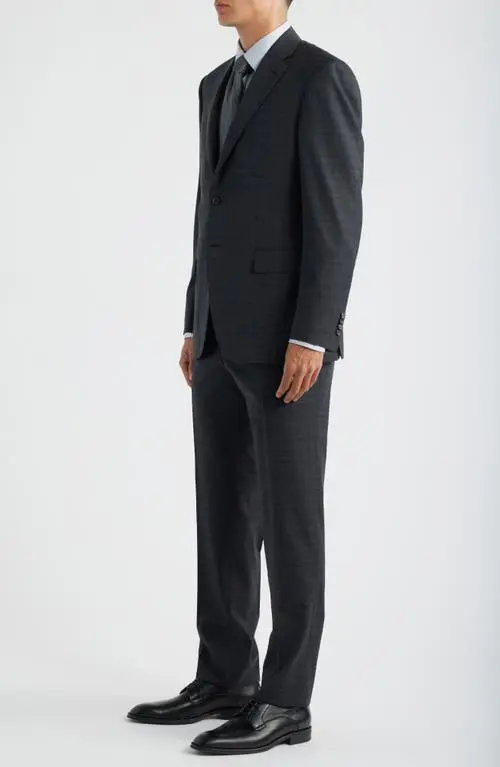 Canali Siena Regular Fit Grey Shadow Plaid Wool Suit