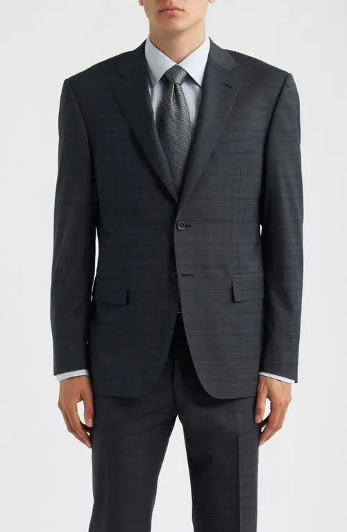 Canali Siena Regular Fit Grey Shadow Plaid Wool Suit