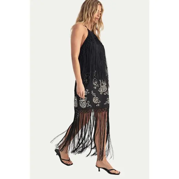 Nasty Gal High Neck Tassel Mini Dress - Black