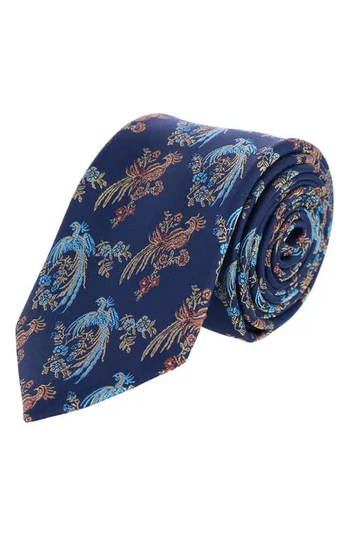 Trafalgar Birds Of Prosperity Silk Neck Tie - Navy