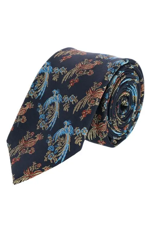 Trafalgar Silk Neck Tie With Bird Motif - Black