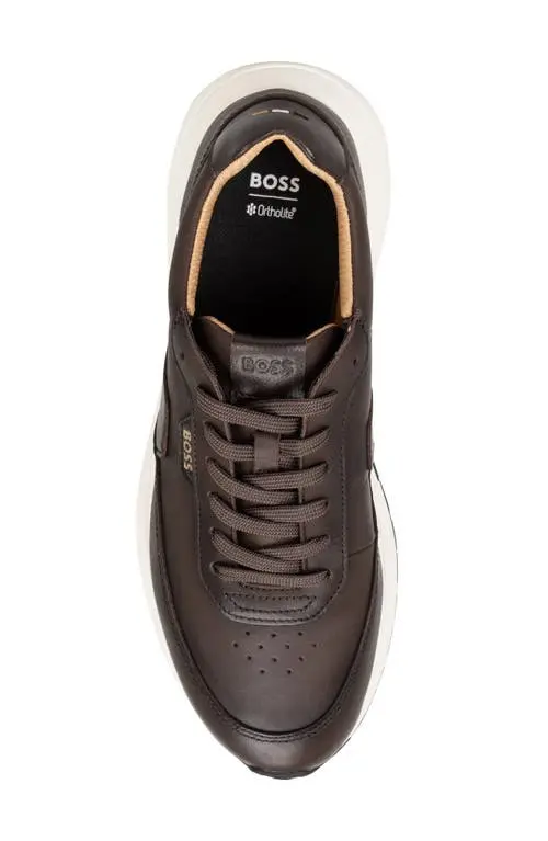 BOSS Vinston Paneled Leather Lace-up Sneakers - Dark Brn