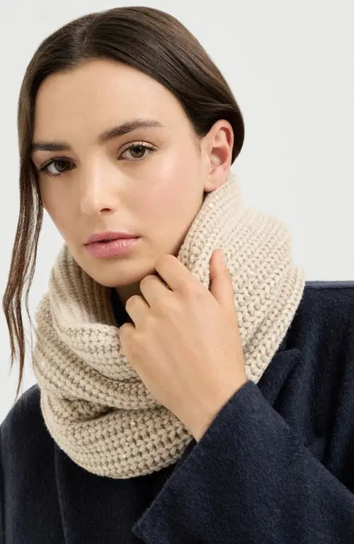 Brunello Cucinelli Cashmere And Silk Dazzling Rib Knit Neck Warmer - Beige