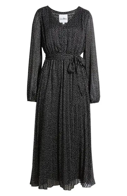 Sam Edelman Polka Dot Metallic Thread Long Sleeve Pleated Dress