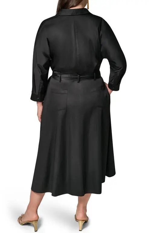 Donna Karan New York Drawstring Waist Stretch Midi Shirtdress