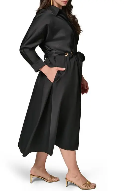 Donna Karan New York Drawstring Waist Stretch Midi Shirtdress
