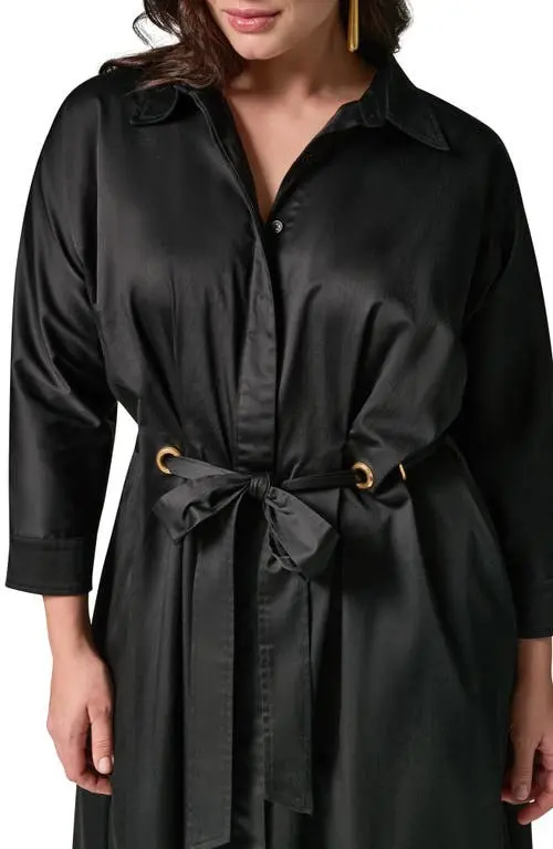 Donna Karan New York Drawstring Waist Stretch Midi Shirtdress