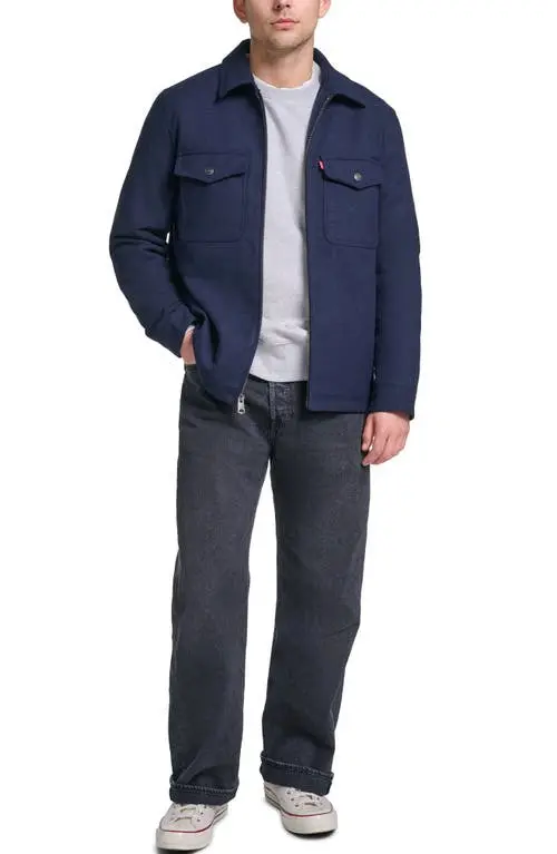 LEVI'S Zip Front Plaid Shirt Jacket - Navy
