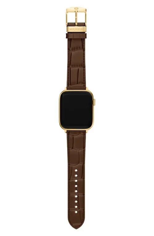 Michele Croc Embossed Leather 20mm Watchband - Brown