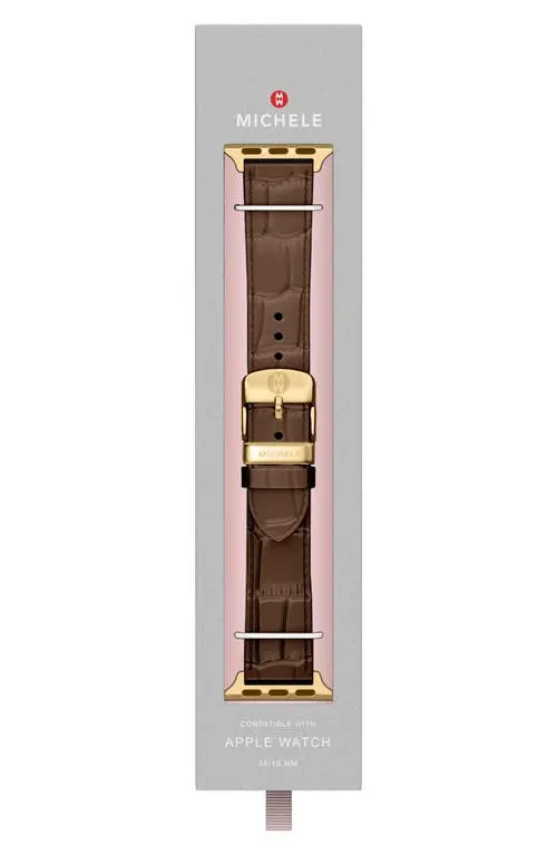 Michele Croc Embossed Leather 20mm Watchband - Brown